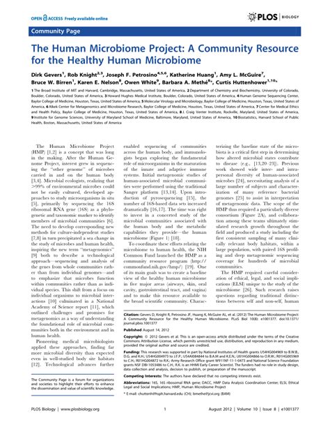 Pdf The Human Microbiome Project A Community Resource For The Healthy Human Microbiome
