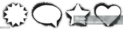 다른 모양 스텐실 프레임 스프레이 낙서 심장 스타 및 스프레이 텍스처 대화 클라우드 스텐실 템플릿 벡터 세트 별 모양에 대한 스톡 벡터 아트 및 기타 이미지 Istock