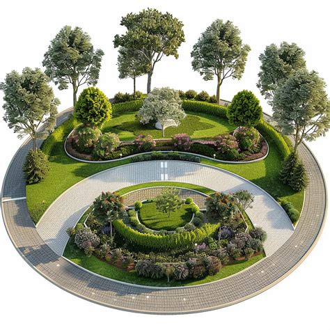 A Garden With A Circular Path And A Circular Walkway Premium Ai Generated Image