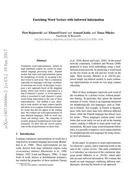 Enriching Word Vectors With Subword Information Fasttext Model Pdf