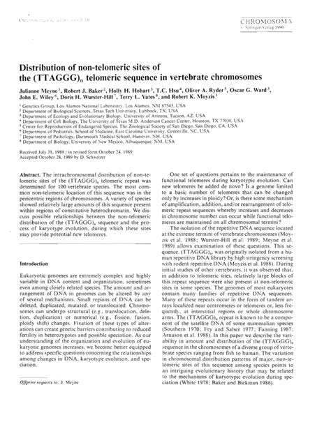 Pdf Distribution Of Non Telomeric Sites Of The Ttagggn Telomeric