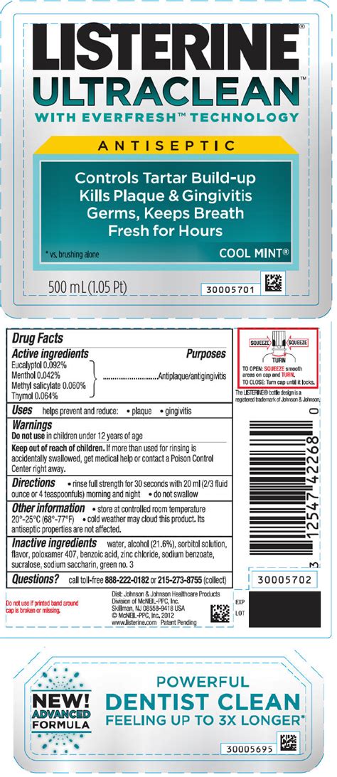 Listerine Ultraclean Antiseptic Cool Mint Eucalyptol Menthol Methyl