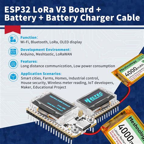 Esp32 Lora V3 Board 4000mah Battery And 915mhz Antenna For Iot Meshnology