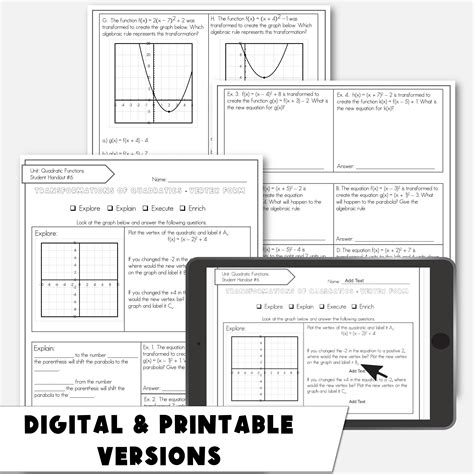 Transformations Of Quadratic Functions In Vertex Form Notes Lauren