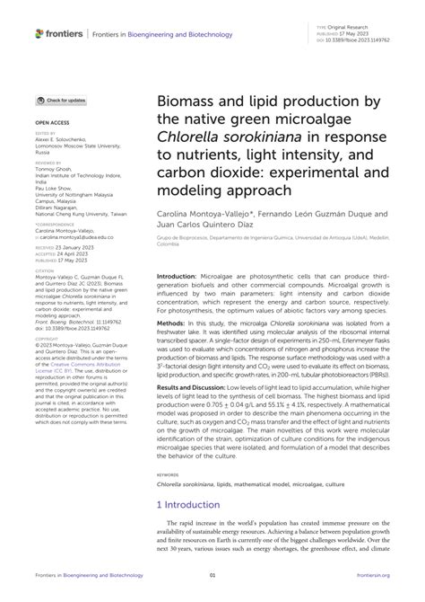 PDF Biomass And Lipid Production By The Native Green Microalgae Chlorella Sorokiniana In