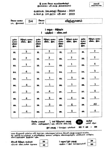 2019 O L Science Marking Scheme Tamil Medium