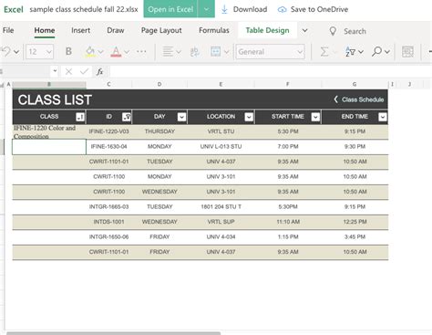 In The Excel Student Schedule Template I Added All Classes In The