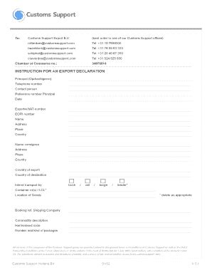 Fillable Online Customssupport INSTRUCTION FOR AN EXPORT DECLARATION Fax Email Print PdfFiller