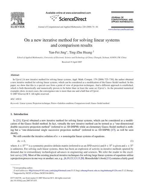 Pdf On A New Iterative Method For Solving Linear Systems And Comparison Results