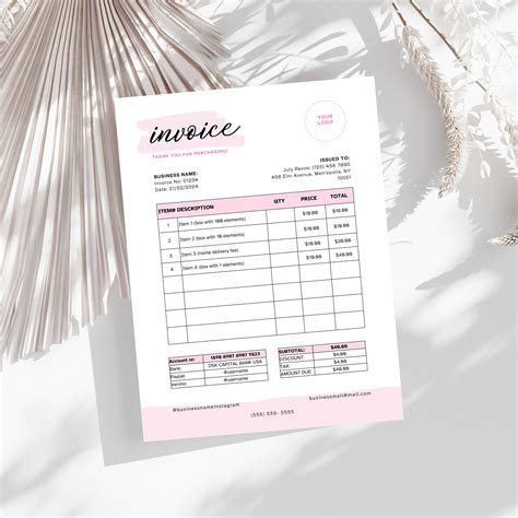 Invoice Template For Small Business Minimal Digital Download Client Invoice Modern Simple Pink