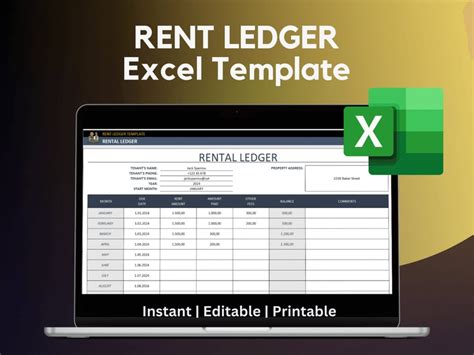 Rental Ledger Template Printable Excel Form For Landlords Etsy