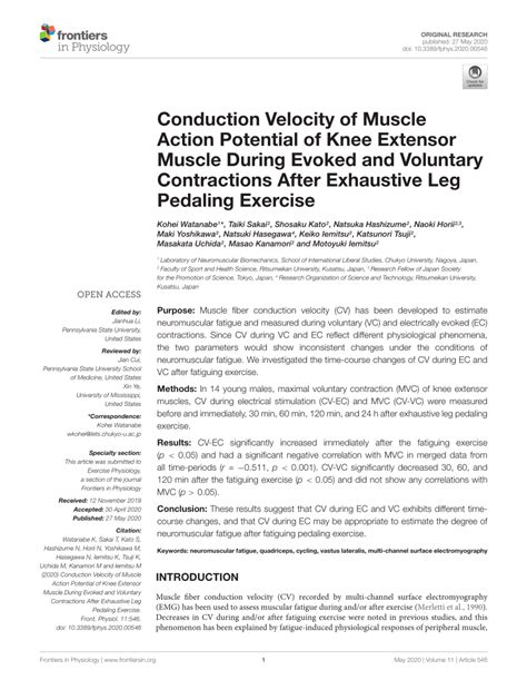 Pdf Conduction Velocity Of Muscle Action Potential Of Knee Extensor
