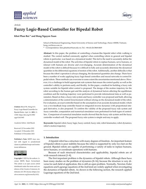 Pdf Fuzzy Logic Based Controller For Bipedal Robot