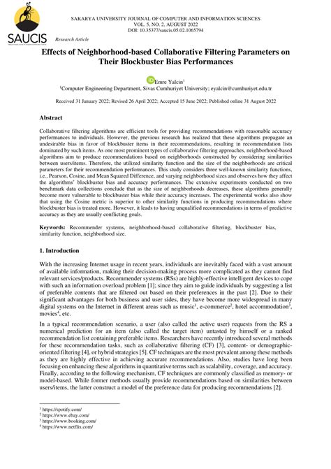 Pdf Effects Of Neighborhood Based Collaborative Filtering Parameters On Their Blockbuster Bias