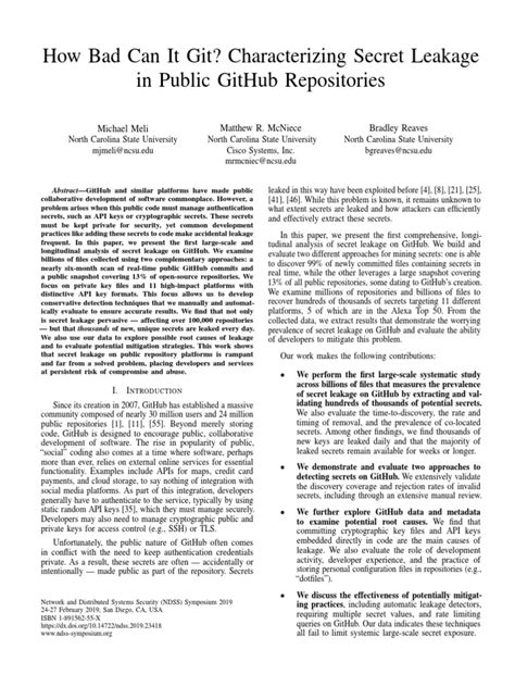 How Bad Can It Git Characterizing Secret Leakagein Public Github Repositories Pdf Public Key