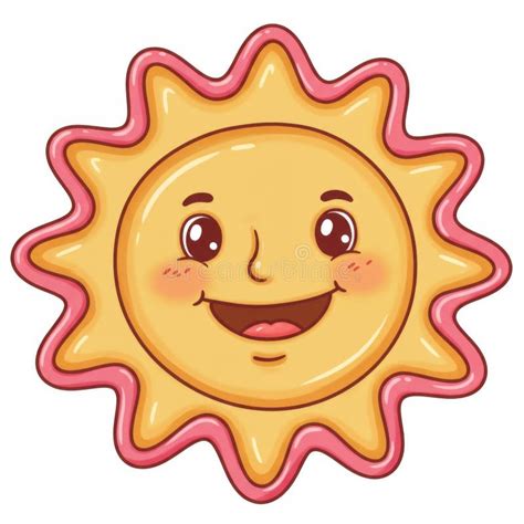 Cute Cartoon Sun With Pink Outline And Happy Face Stock Illustration
