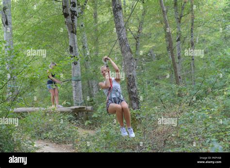 Woman On The Zipline Stock Photo Alamy