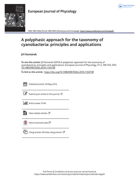 A Polyphasic Approach For The Taxonomy Of Cyanobacteria Principles And