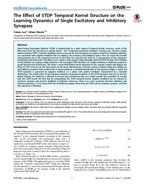 Pdf The Effect Of Stdp Temporal Kernel Structure On The Learning