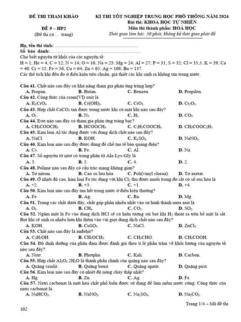 Đề Vip 9 Phát Triển Đề Minh Họa Tham Khảo Bgd Môn Hóa Năm 2024 Hp2 Pdf