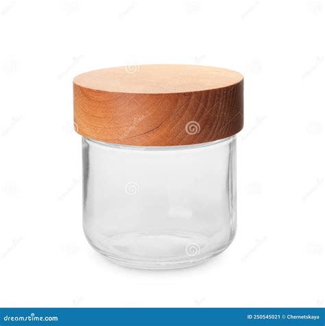 New Empty Glass Jar With Wooden Lid Isolated On White Stock Image Image Of Airtight Closed