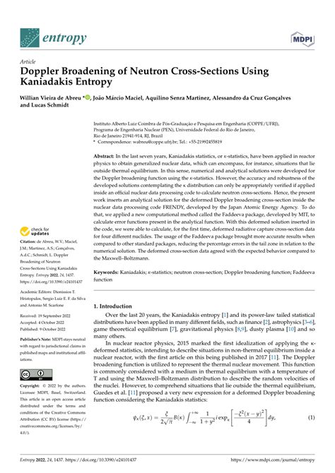 Pdf Doppler Broadening Of Neutron Cross Sections Using Kaniadakis Entropy