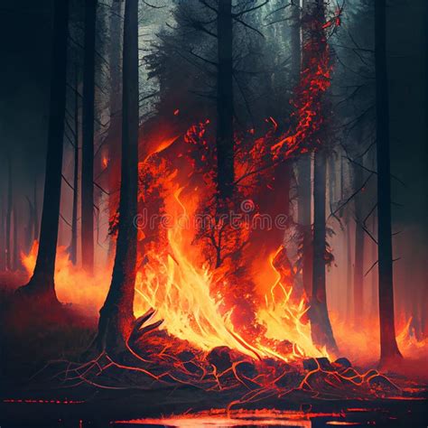 Forest Fire With Trees In Fire Generative Ai Stock Illustration Illustration Of Trees