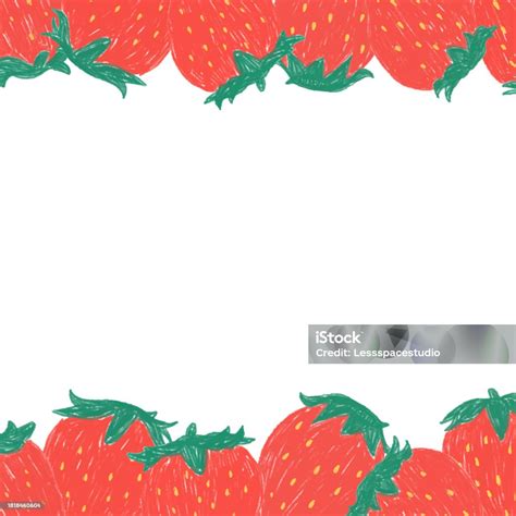 손으로 그린 벡터 그림 와 딸기 와 공백 와 Text 흰색 배경에 글자를 위한 과일 테두리 프레임입니다 0명에 대한 스톡 벡터 아트 및 기타 이미지 Istock