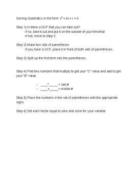 Simple Trinomial Quadratic Steps By A And B Learning TPT
