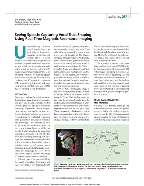 Pdf Seeing Speech Capturing Vocal Tract Shaping Using Real Time Magnetic Resonance Imaging