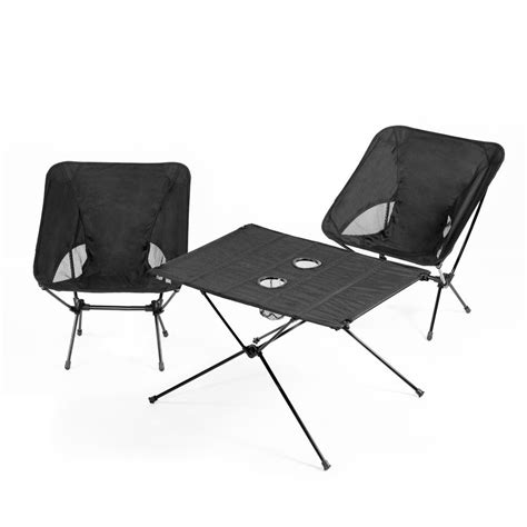 3 Piece Black Camping Chair And Table Set Lightweight Heavy Duty Easy Setup Tbox