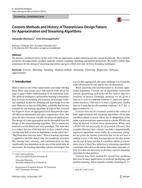 Pdf Coresets Methods And History A Theoreticians Design Pattern For Approximation And