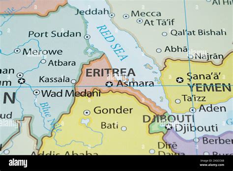 Close Up To A Eritrea Political Map With Country Frontiers And Most Importants Cities Stock