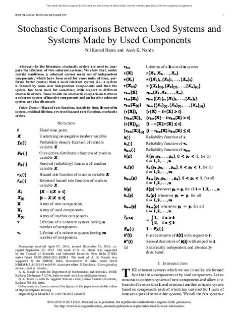 Pdf Stochastic Comparisons Between Used Systems And Systems Made By