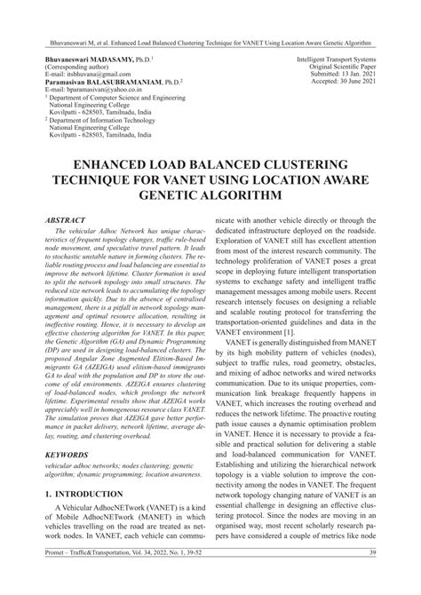 Pdf Enhanced Load Balanced Clustering Technique For Vanet Using Location Aware Genetic Algorithm