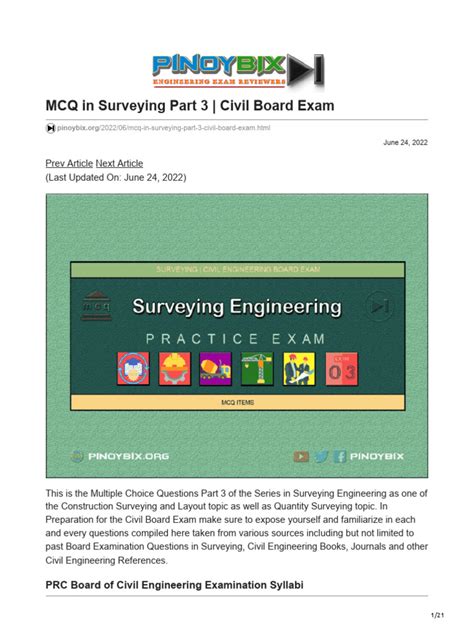 Mcq In Surveying Part 3 Civil Board Exam Pdf