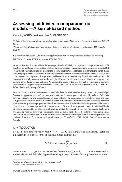Pdf Assessing Additivity In Nonparametric Models —a Kernel Based Method