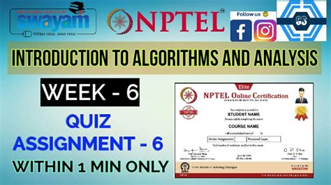 Introduction To Algorithms And Analysis Nptel Week 6 Quiz Assignment Solution Youtube