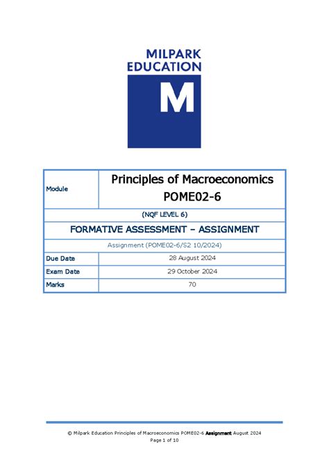 Assignment Guidelines © Milpark Education Principles Of