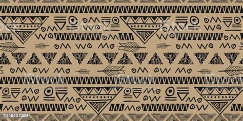 손으로 그려진 된 아즈텍 부족 원활한 패턴 벡터 일러스트 레이 션 인쇄에 대 한 준비 갈색에 대한 스톡 벡터 아트 및 기타 이미지 갈색 고대의 공예 Istock