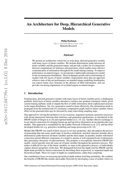 Pdf An Architecture For Deep Hierarchical Generative Models