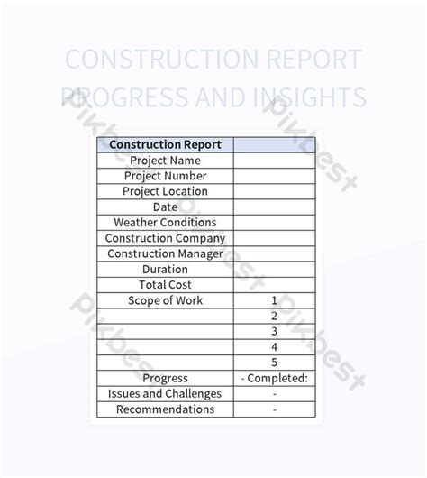 Construction Report Progress And Insights Excel Template Free Download Pikbest