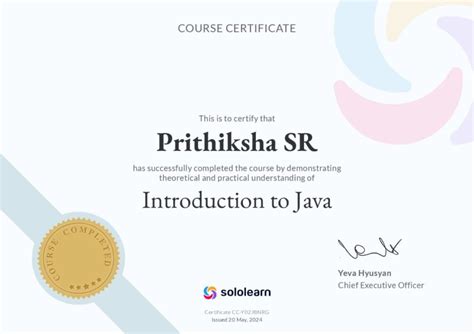 Prithiksha S R On Linkedin Java Programming Certification