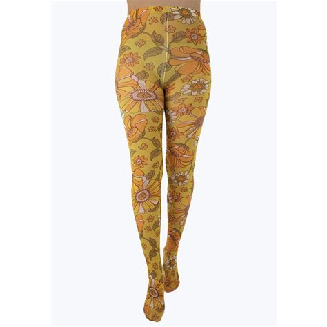 Pamela Mann Throwback Floral Mustard Nylonstrømper Riffraffno
