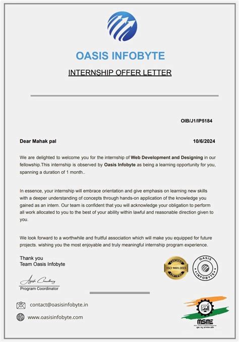 Mahak Pal On Linkedin Webdevelopment Design Internship Oasis