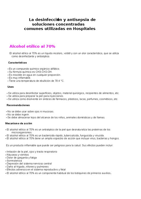 Desinfección Y Antisepsia Soluciones Comunes En Hospitales Studocu