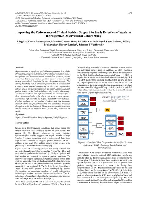 Pdf Improving The Performance Of Clinical Decision Support For Early Detection Of Sepsis A