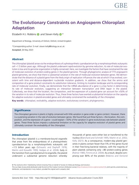 Pdf The Evolutionary Constraints On Angiosperm Chloroplast Adaptation