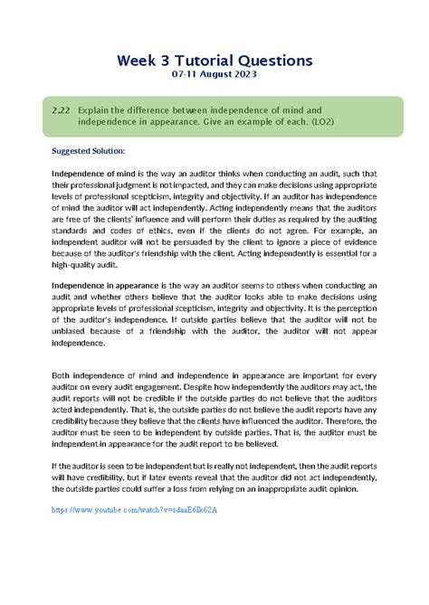 Week 3 Tutorial Questions And Suggested Solution 2024se1 Week 3