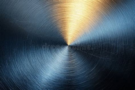 Brushed Metal Surface With Circular Pattern Reflecting Golden Light Creating An Elegant And